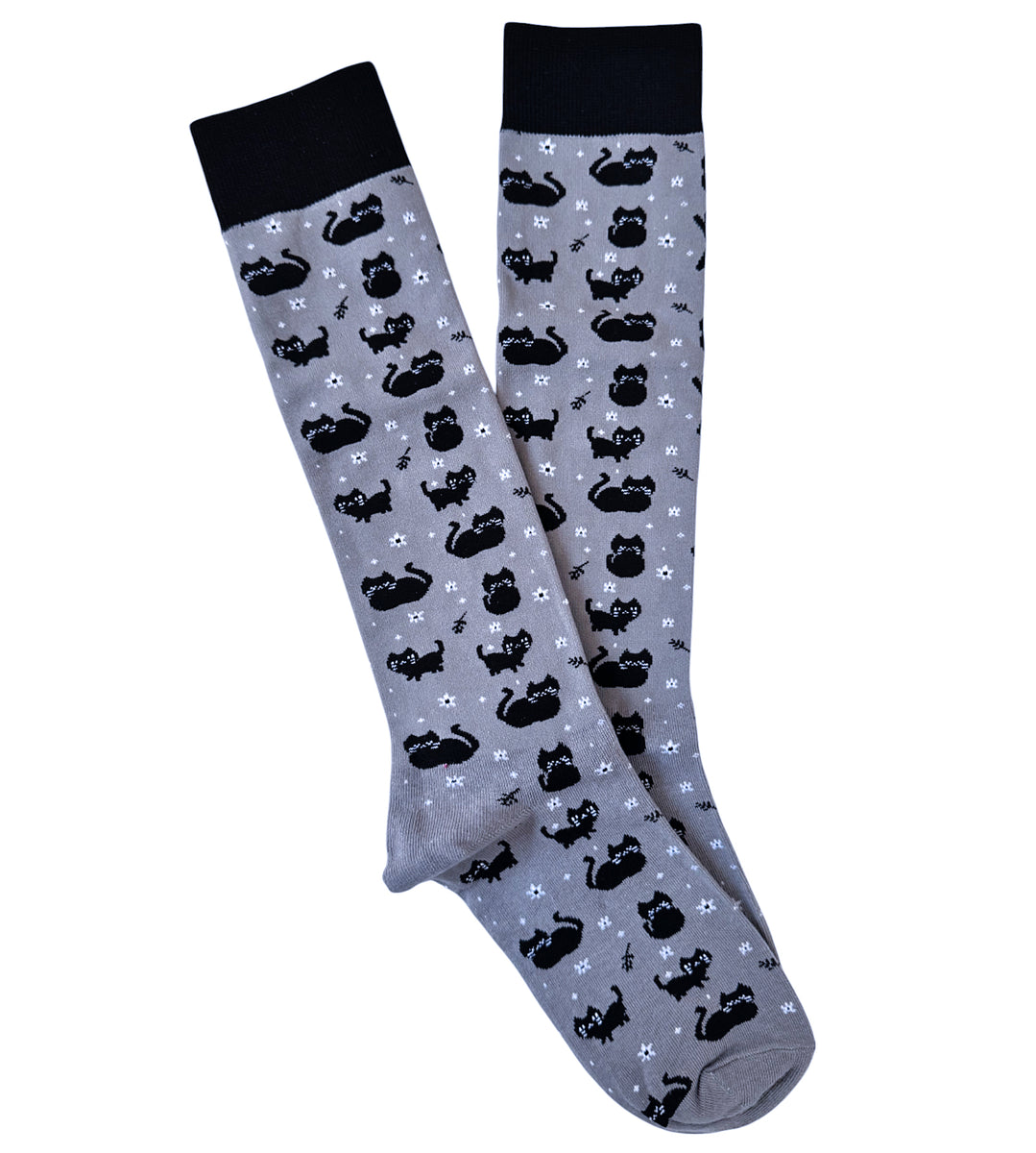 Gray Floral Cats Knee High Socks – Em & Sprout